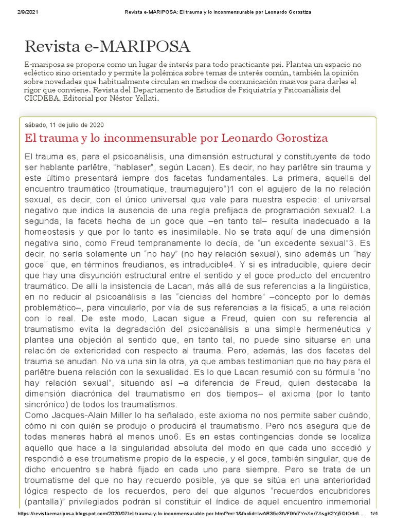 Revista e-MARIPOSA - El Trauma y Lo Inconmensurable Por Leonardo ...