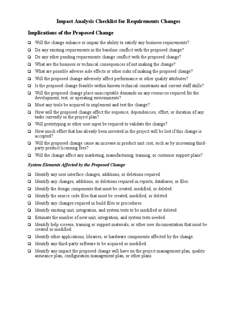 Impact Analysis Checklist | PDF | Software Testing | Software Development