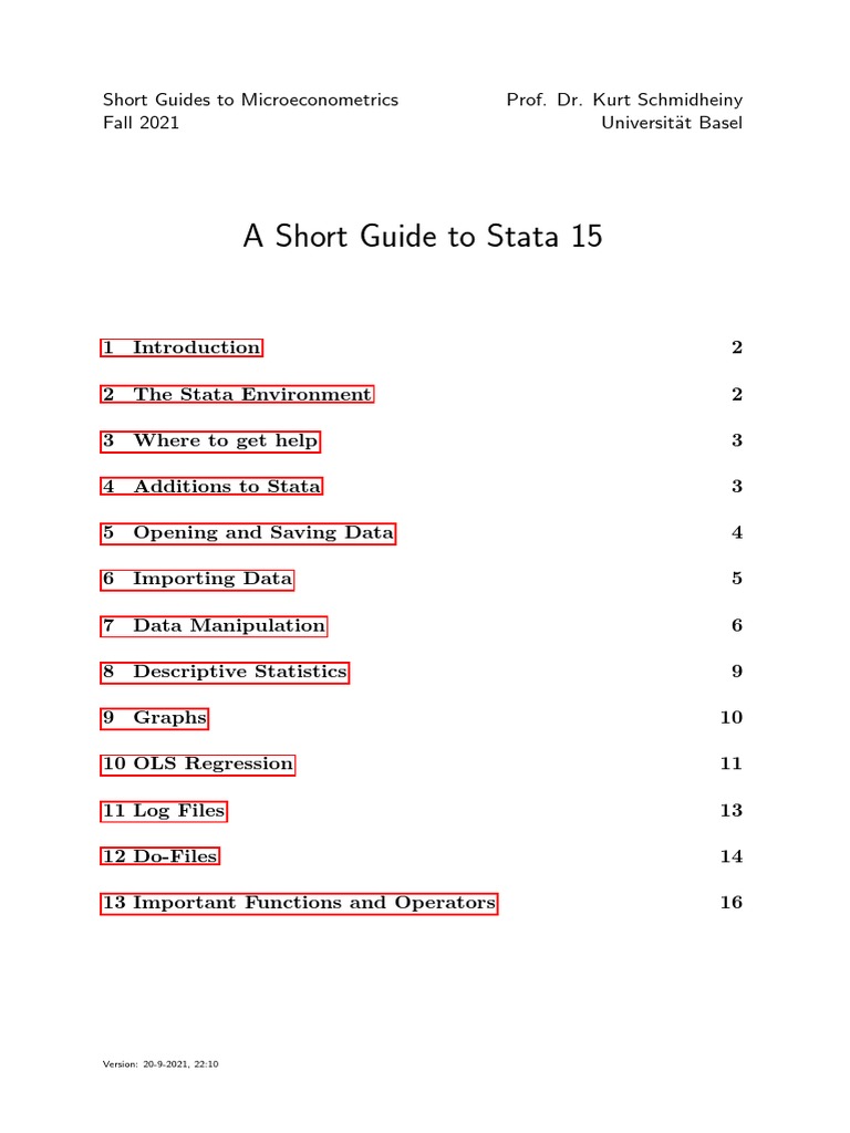 A Short Guide To Stata 15: Version: 20-9-2021, 22:10 | PDF | Microsoft ...