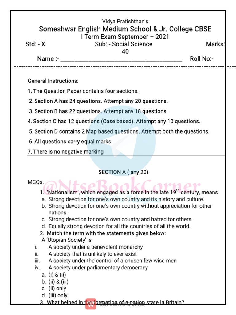 SST Preboard Question Paper 2021-2022 | PDF