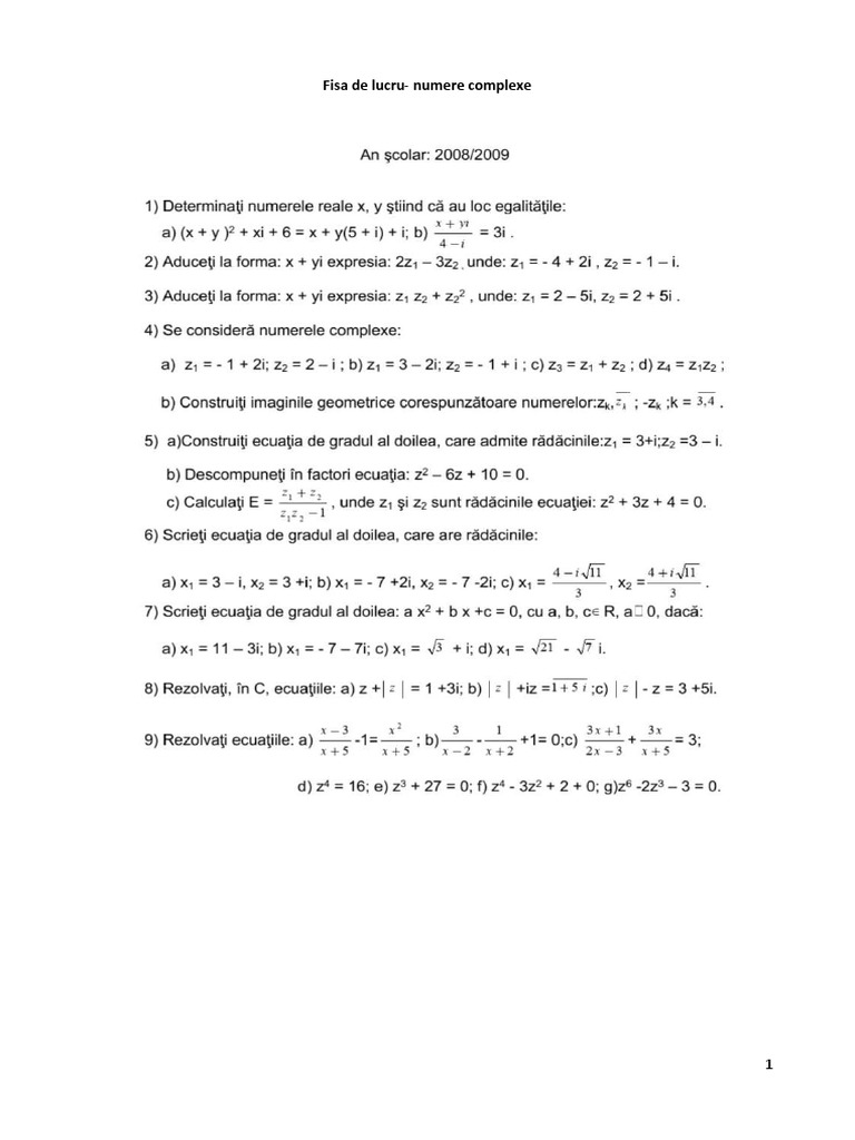 Fisa Numere Complexe | PDF