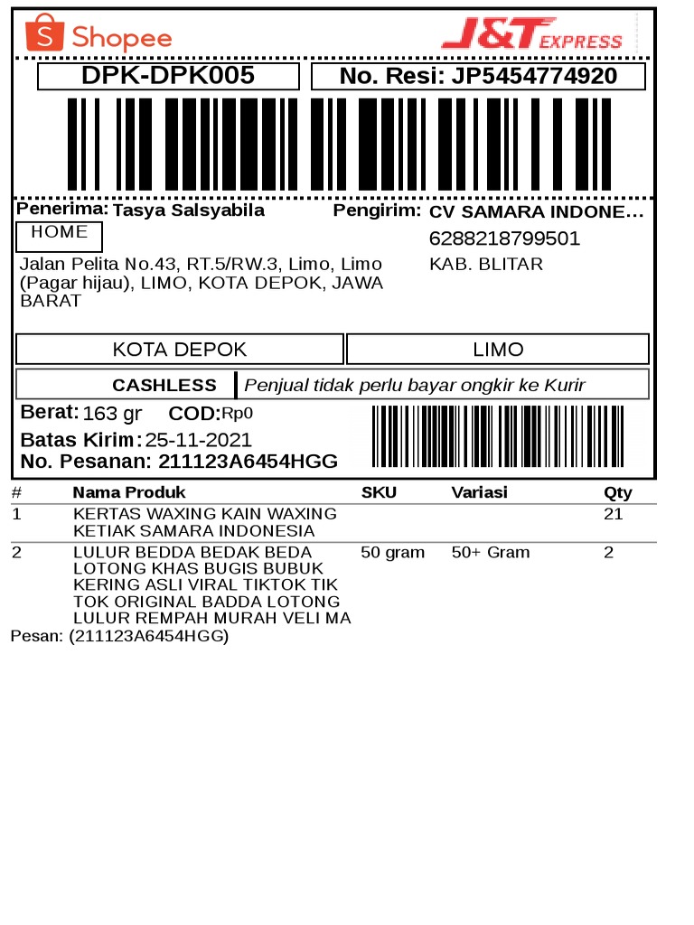 Label Pengiriman - Reguler - 2 | PDF
