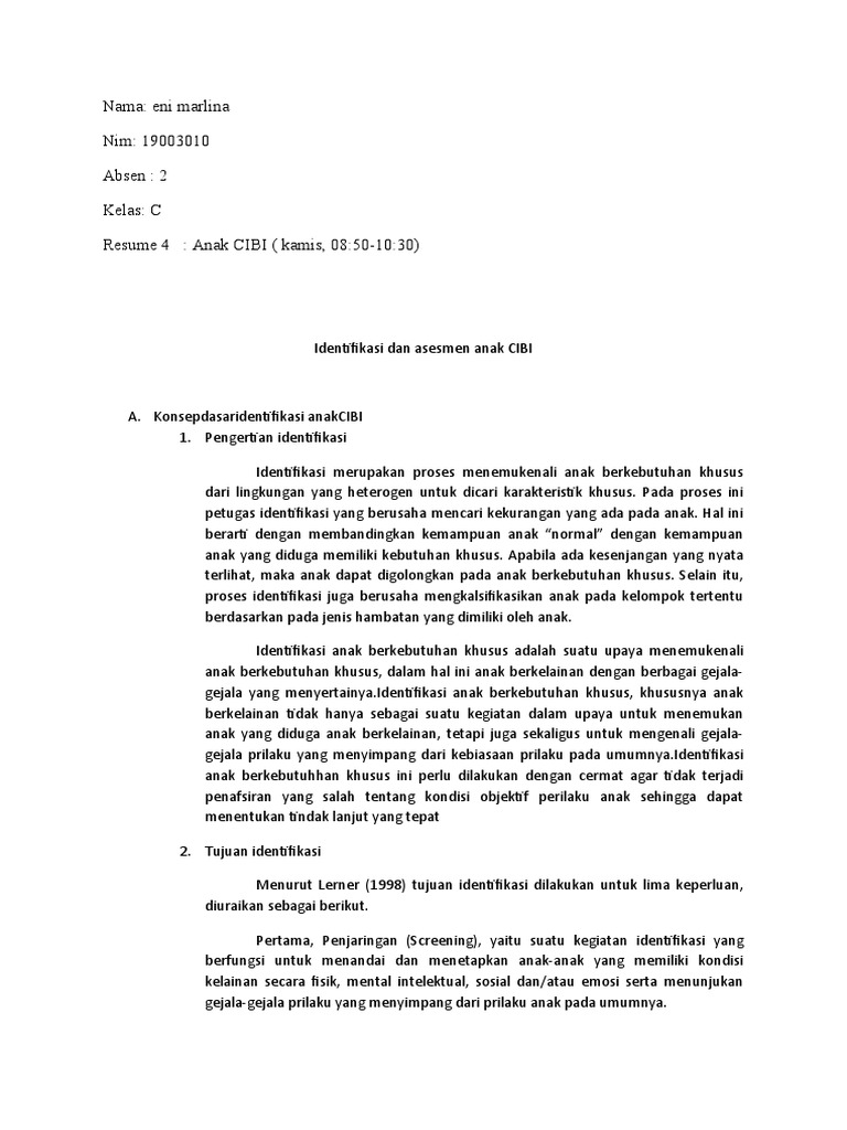 Eni Marlina (19003010) Absen (2) Resume 4 Anak CIBI | PDF