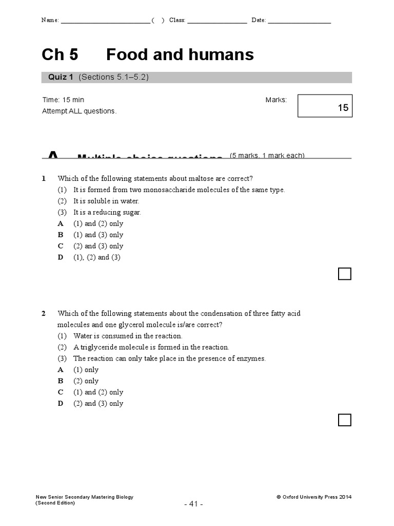 Ch5 Food and Humans: Multiple-Choice Questions | PDF | Carbohydrates ...