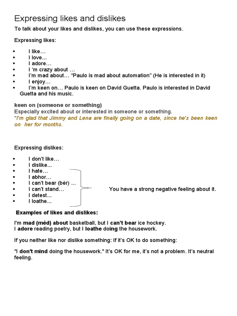 Expressing Likes and Dislikes | PDF