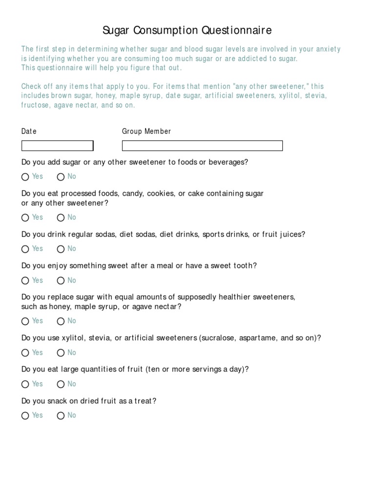 Sugar Consumption and Anxiety Survey | PDF
