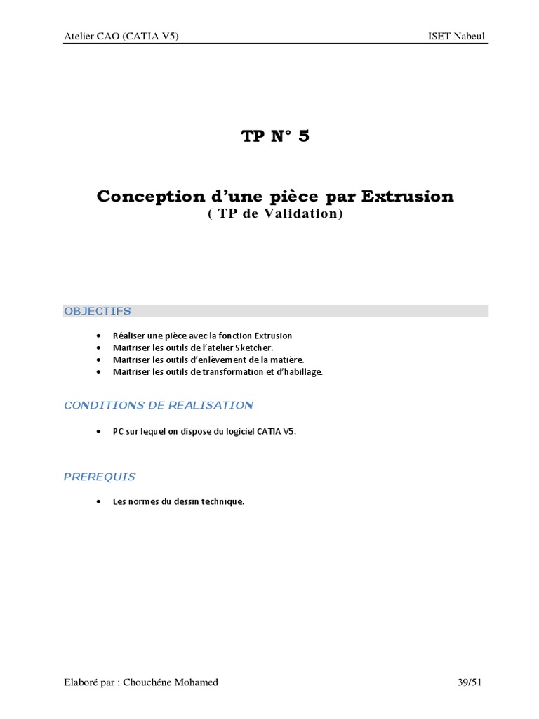 Tp5 Conception Une Piece Par Extrusion TP de Validation | PDF | Art | Technologie et ingénierie