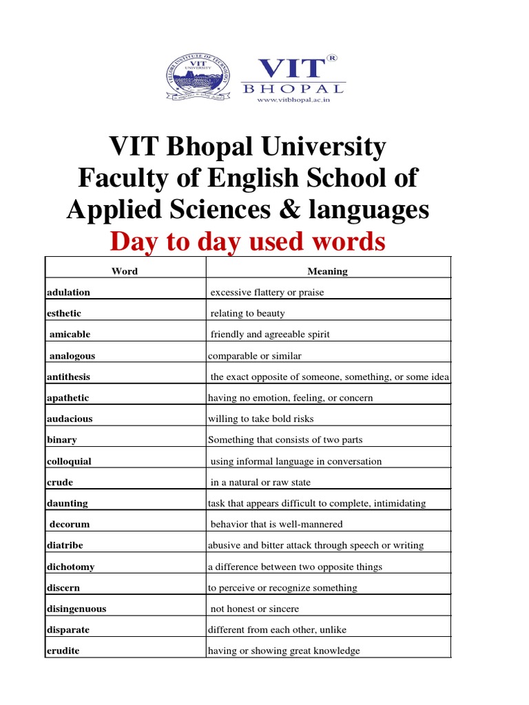 Day To Day Conversation Words | PDF | Mind | Cognition