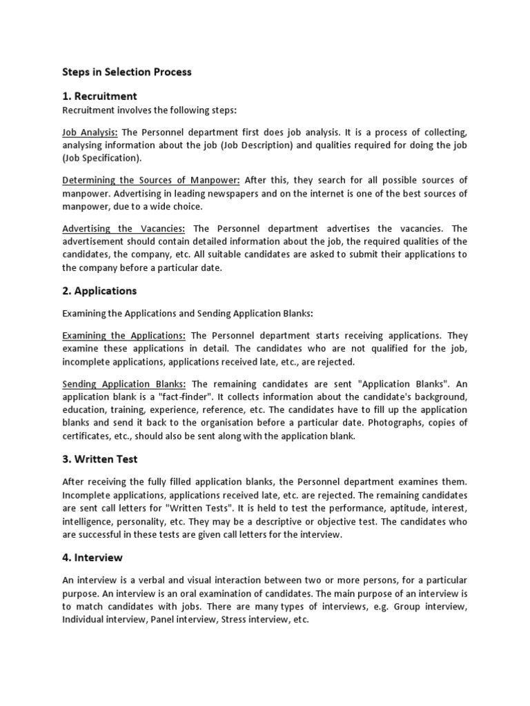 Steps in Selection Process | PDF | Test (Assessment) | Recruitment