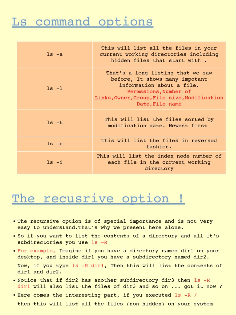 Ls Command Options: Permssions, Number of Links, Owner, Group, File Size, Modification Date ...