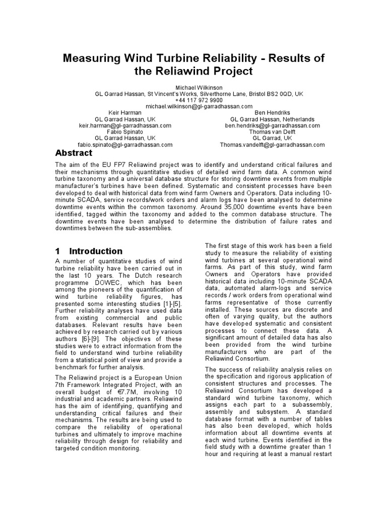Wind Turbine Reliability Insights from Reliawind | PDF | Reliability ...