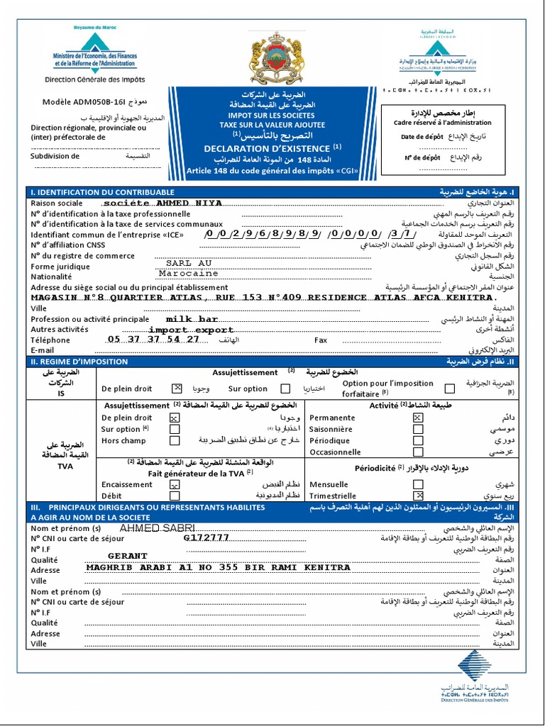 Déclaration d'Existence | PDF
