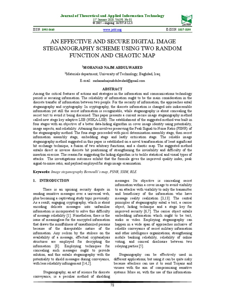 An Effective and Secure Digital Image Steganography Scheme Using Two Random Function and Chaotic ...