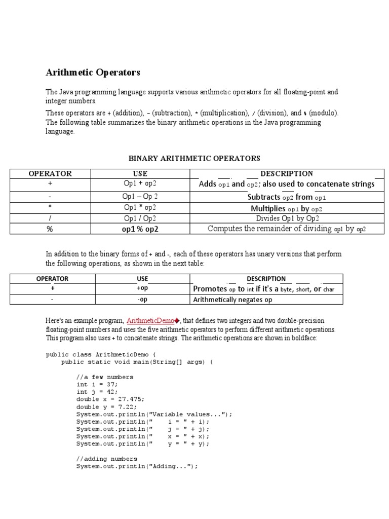 Arithmetic Operators | PDF | Integer (Computer Science) | Arithmetic Arithmetic Operators | PDF | Integer (Computer Science) | Arithmetic