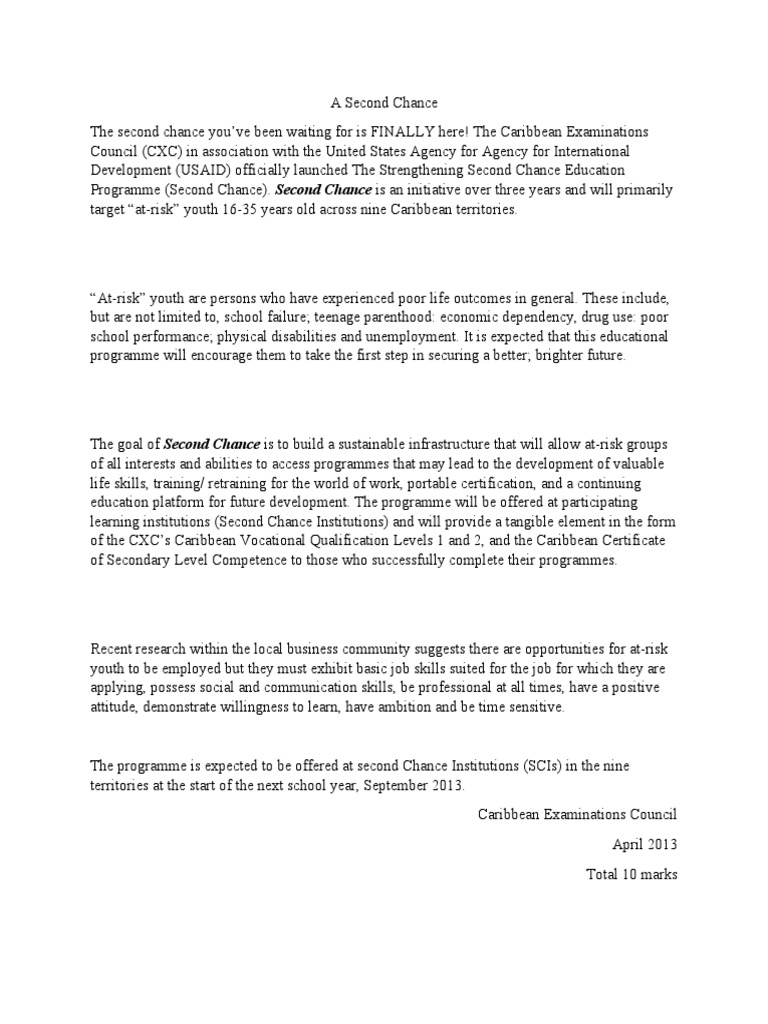 Csec Edpm Work A Second Chance | PDF