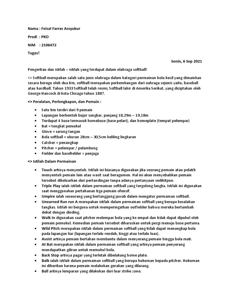 Istilah dan Peraturan Softball Lengkap | PDF
