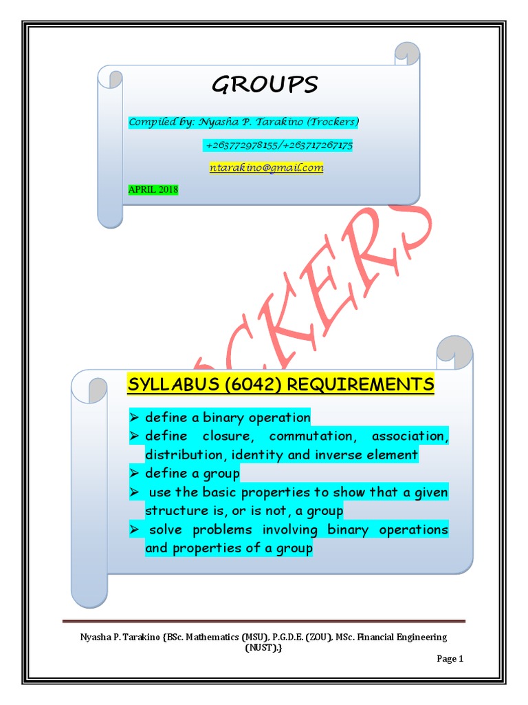Groups Notes by Trockers | PDF | Group (Mathematics) | Matrix (Mathematics)