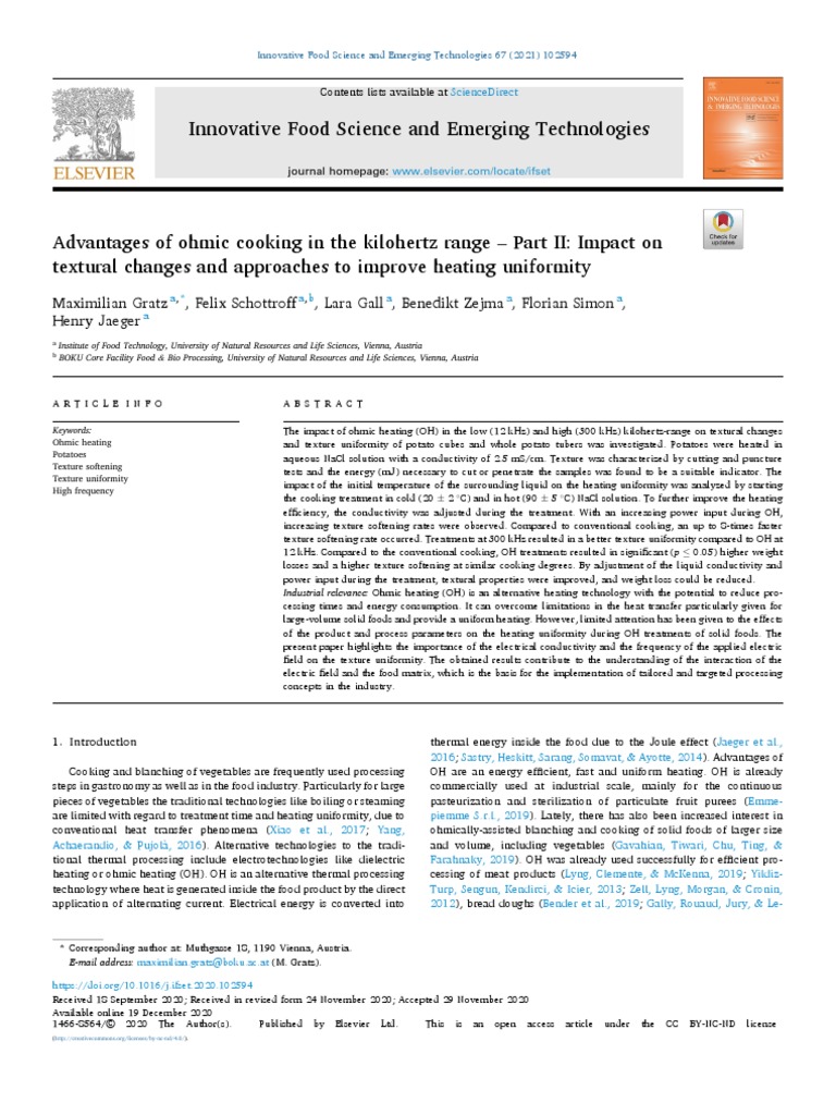 Innovative Food Science and Emerging Technologies | PDF | Potato | Liquids