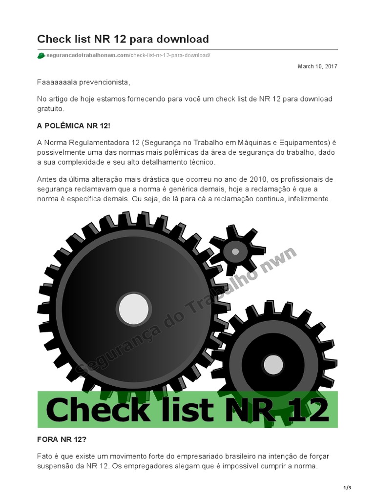 Check List NR 12: Download Gratuito | PDF | Carreira e Crescimento