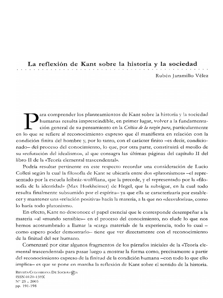 Kant: Historia y Sociedad | PDF | Immanuel Kant | Conocimiento
