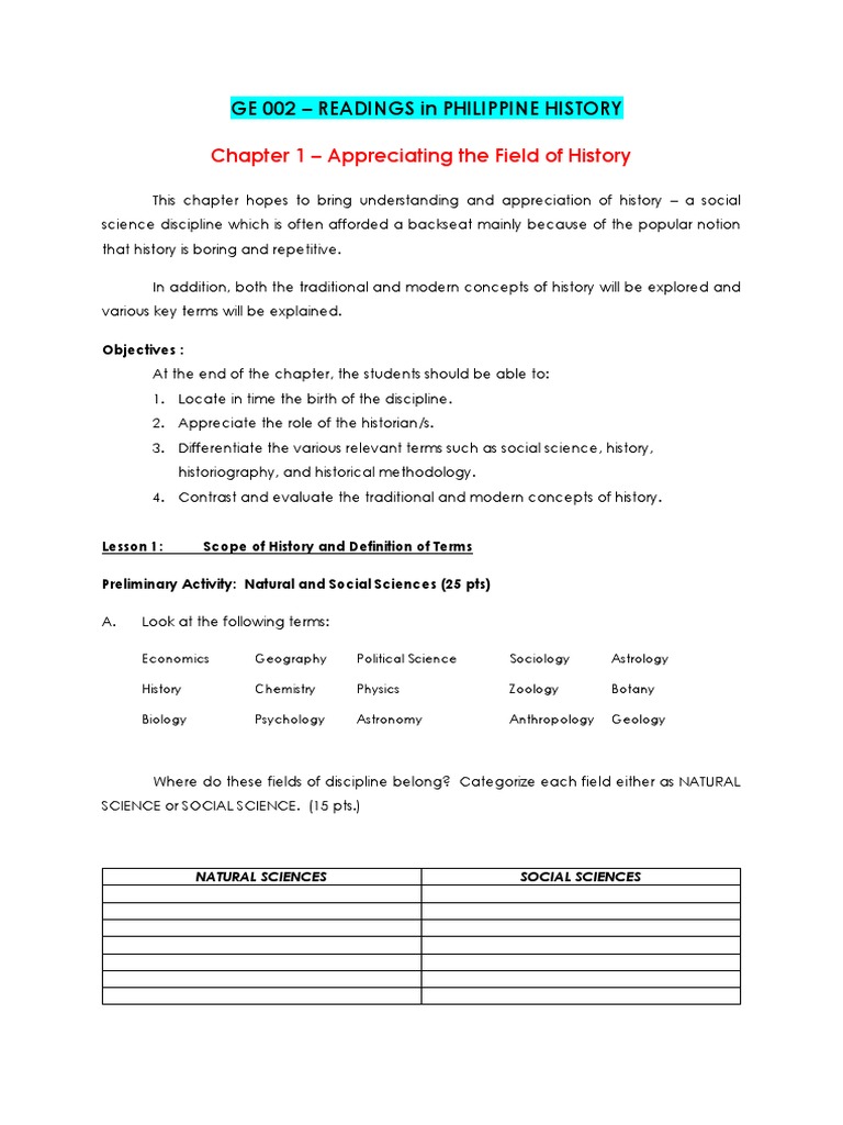 Chapter 1 - Appreciating The Field of History: Ge 002 - Readings in ...