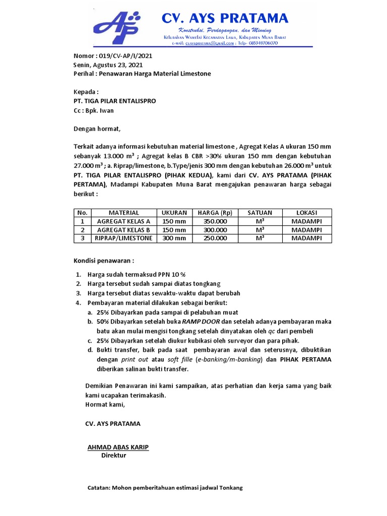 Surat Penawaran Batu Pecah | PDF