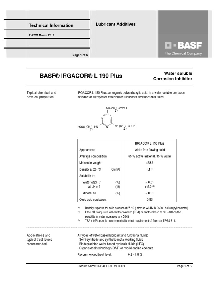 (BASF) IRGACOR® L 190 Plus | PDF | Lubricant | Water