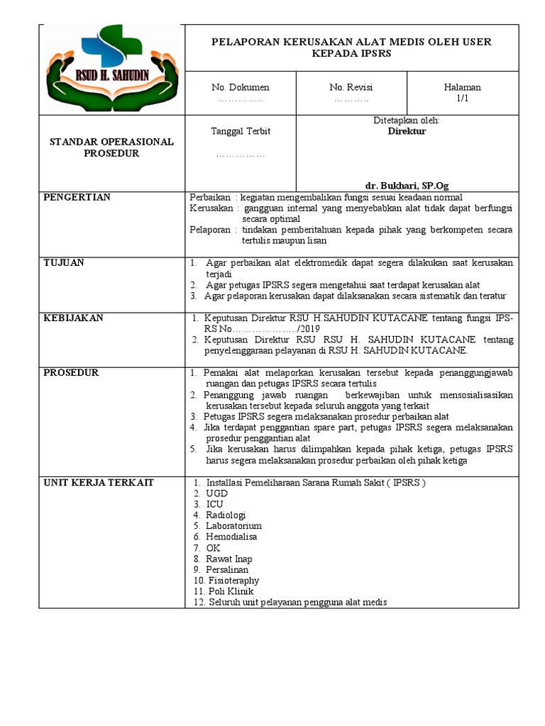 Sop-Pelaporan-Kerusakan-Alat-Medis-Ke-Ipsrs-untuk Rapat | PDF