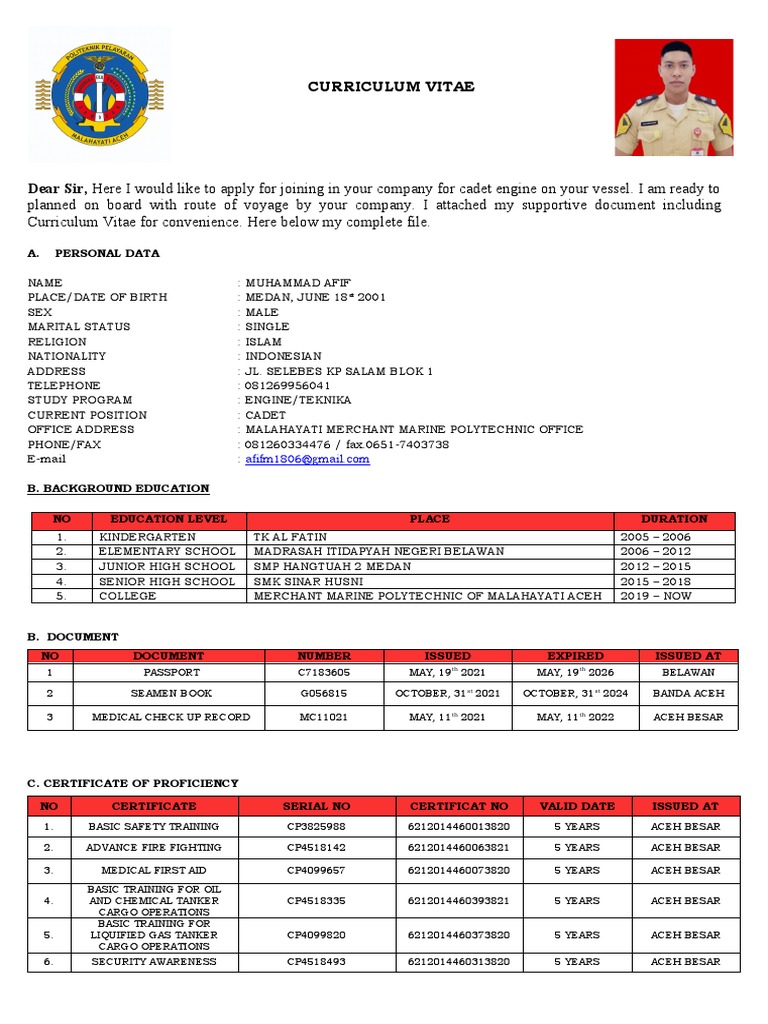 Cv. Muhammad Afif | PDF | Transport | Shipping