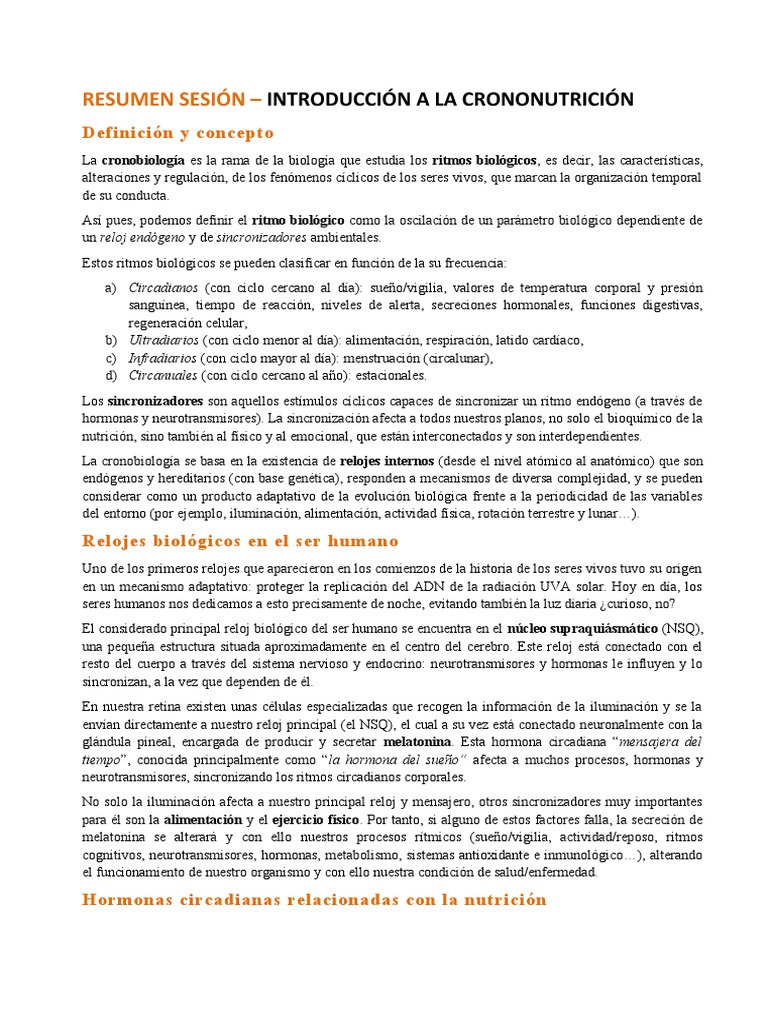 Introducción a la Crononutrición | PDF | Ritmo circadiano | Hormona