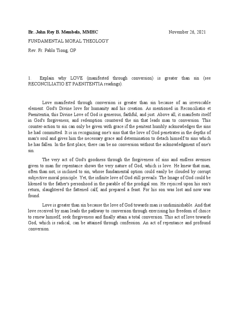 Love and Conversion in Moral Theology | PDF | Sin | Grace In Christianity