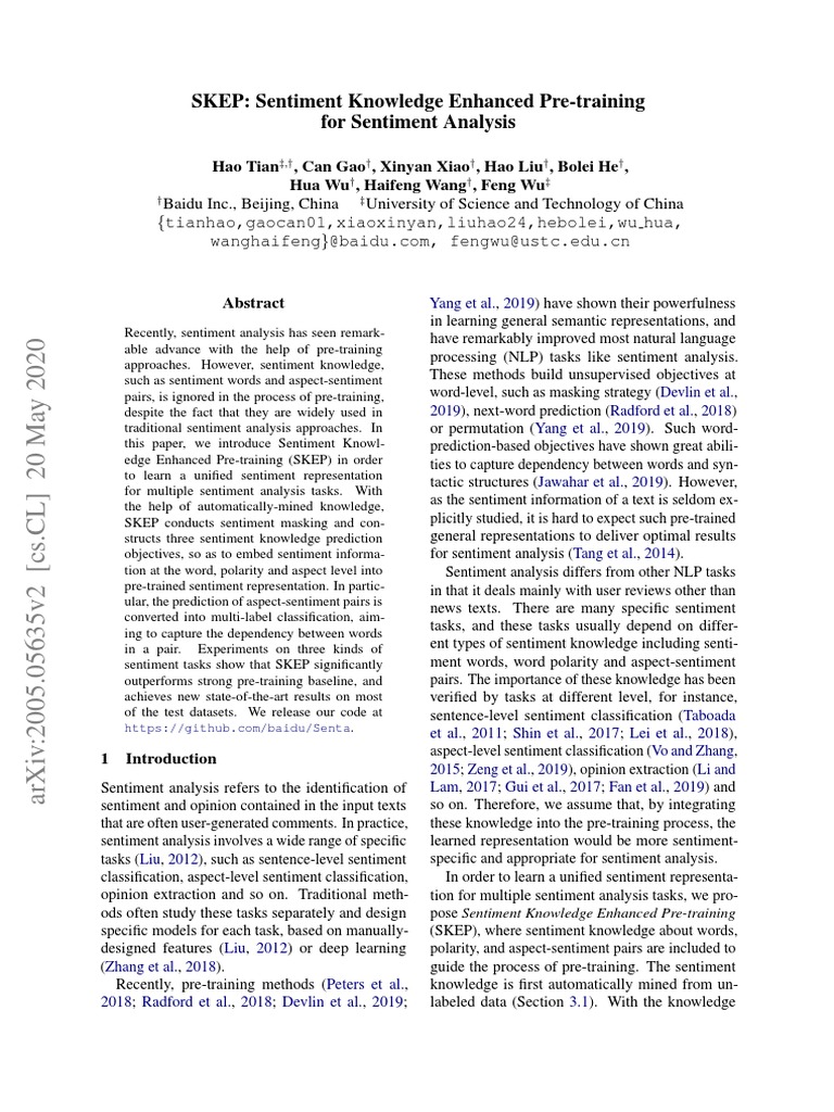 SKEP: Sentiment Knowledge Enhanced Pre-Training For Sentiment Analysis | PDF | Statistical ...