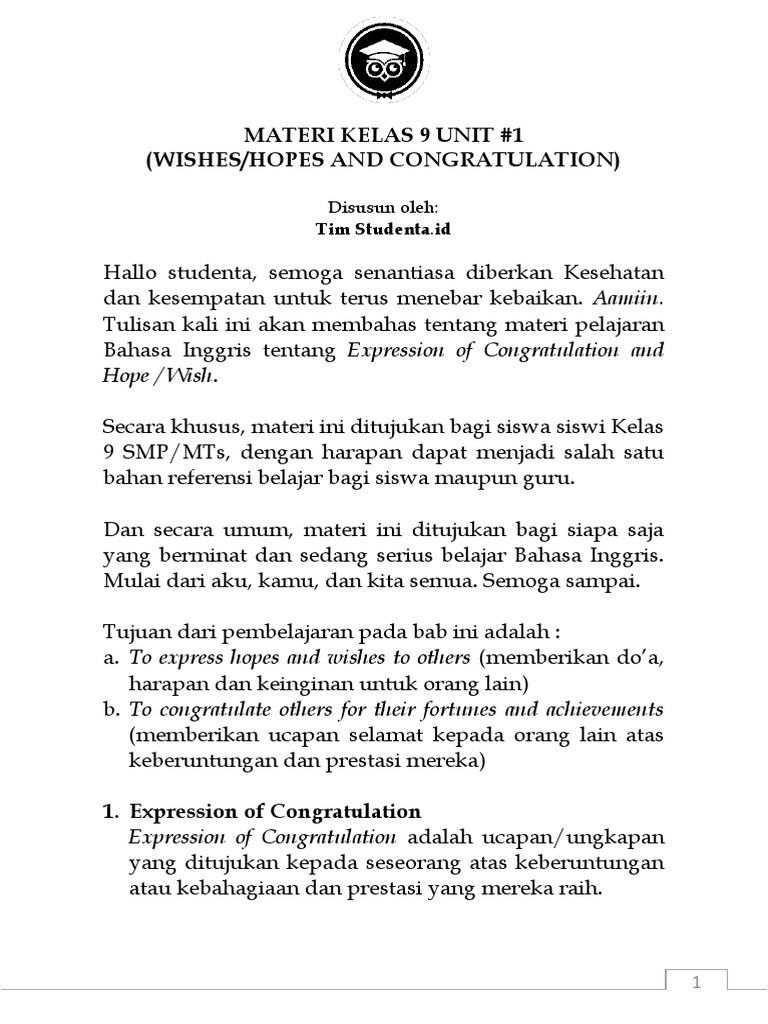 Chapter 1 Congratulation, Wish, and Hope | PDF