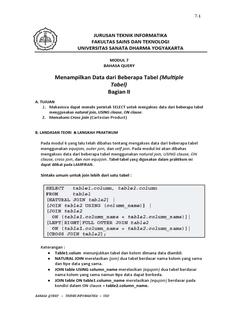 MODUL 7 Bahasa Query - Menampilkan Data Dari Multiple Table - Bag2 | PDF