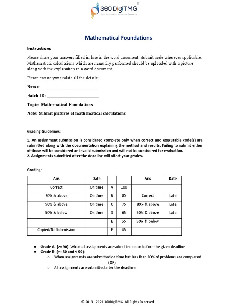 Grading Guidelines for Mathematical Foundations Assignments | PDF ...