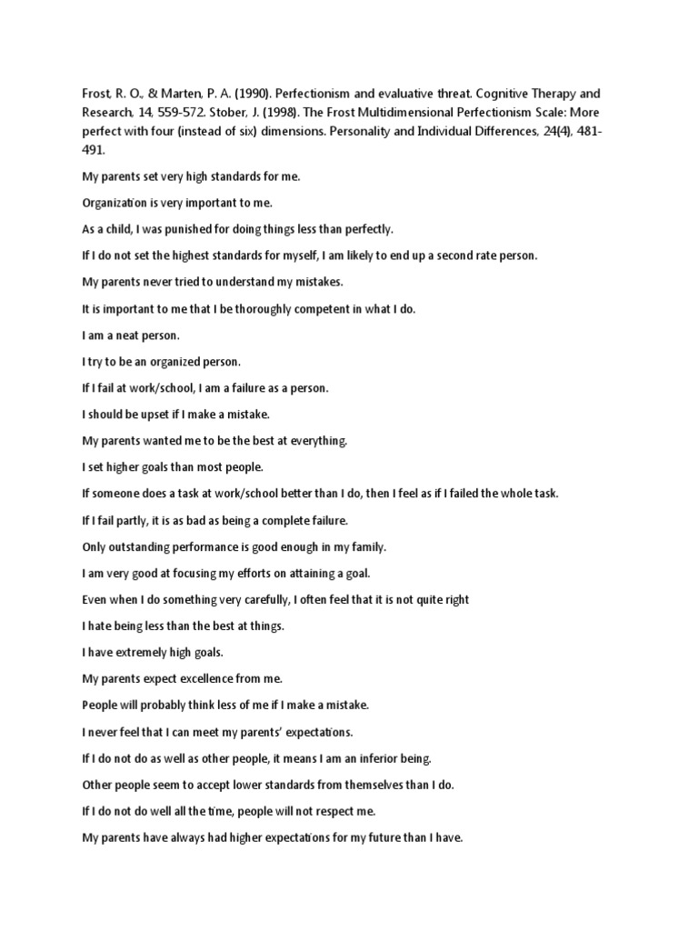 Perfectionism Scale | PDF | Perfectionism (Psychology) | Emotions