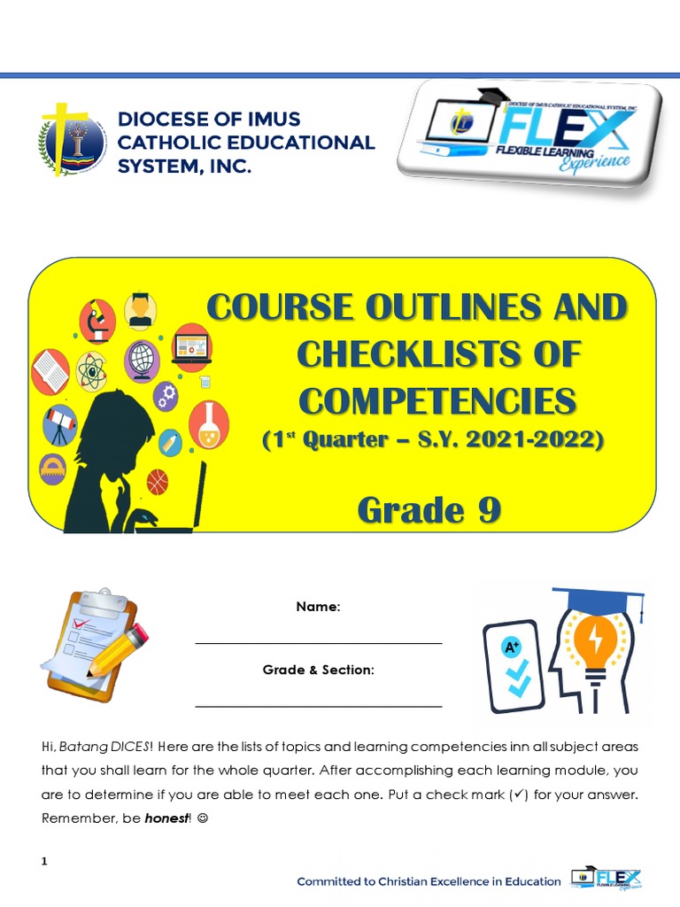 GRADE 9 Course Outlines 1ST QUARTER | PDF | Quadratic Equation | Equations