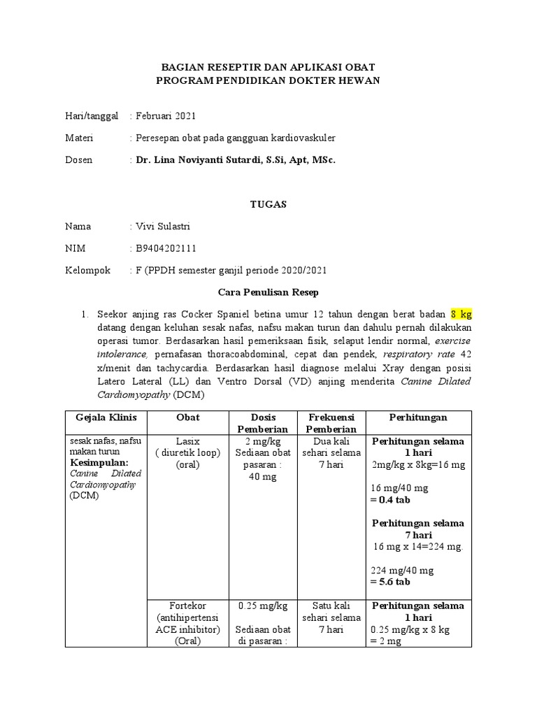 Resep Obat untuk DCM pada Anjing Cocker | PDF