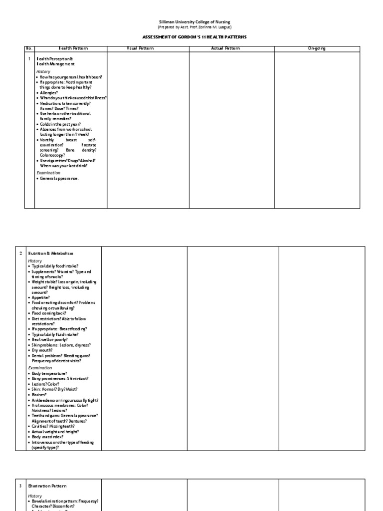 Assessment of Gordon's 11 Health Patterns: A Nursing Student's ...