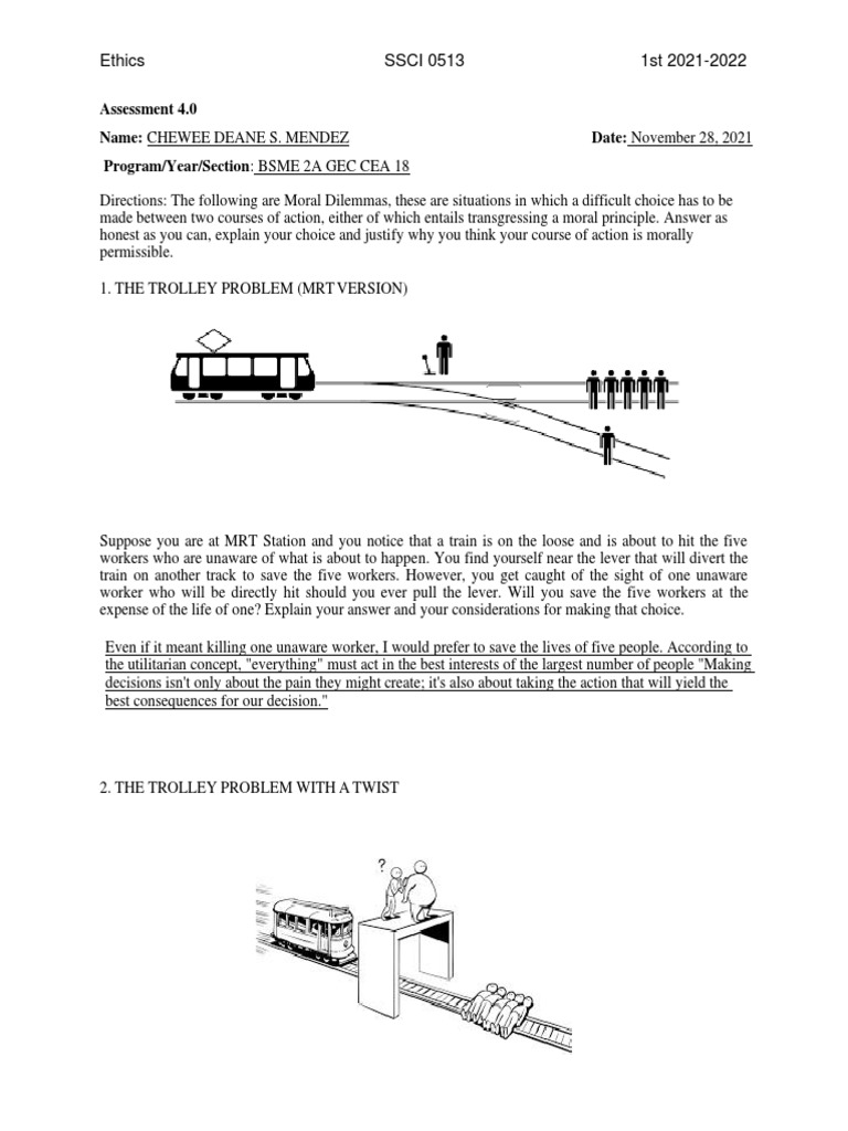 Ethics Assessment 4.0 - Mendez, Chewee Deane S. (Gec Cea 18) | PDF | Batman | Social Institutions