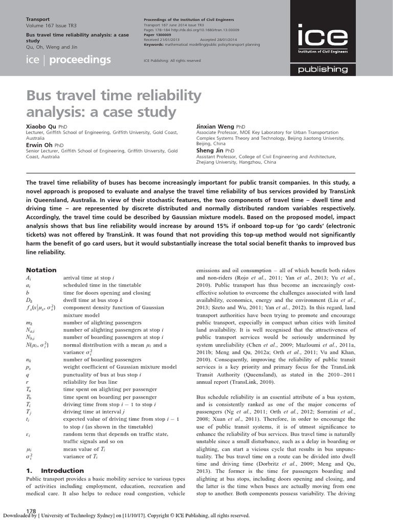 Bus Travel Time Reliability Analysis: A Case Study: Notation | PDF ...