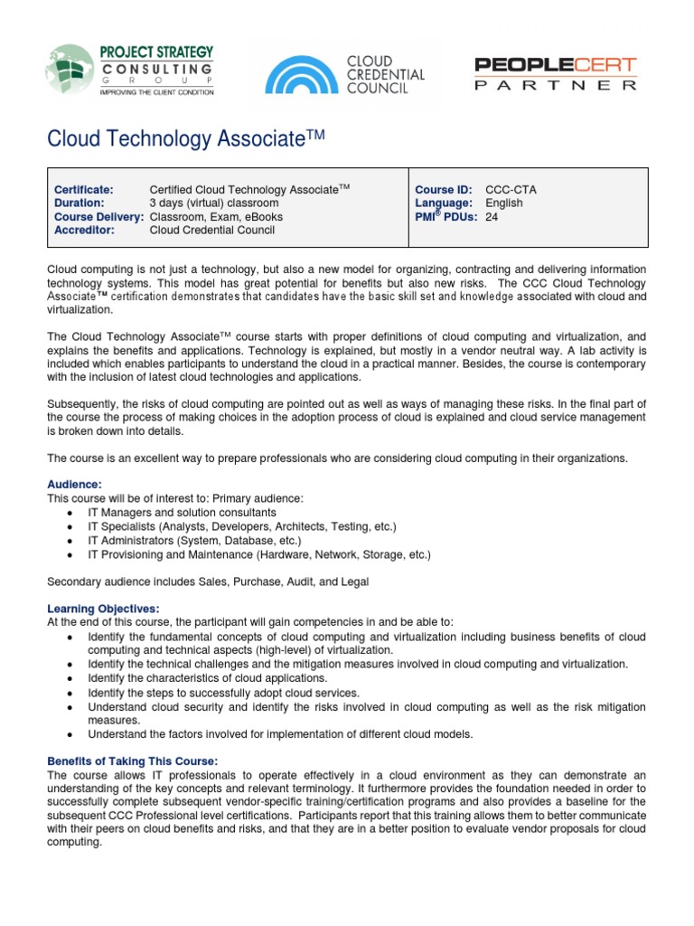 Cloud Technology Associate: Certificate: Duration: Course Delivery: Accreditor: Course Id ...