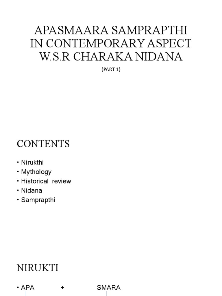 Apasmaara Samprapthi in Contemporary Aspect W.S.R Charaka Nidana | PDF ...