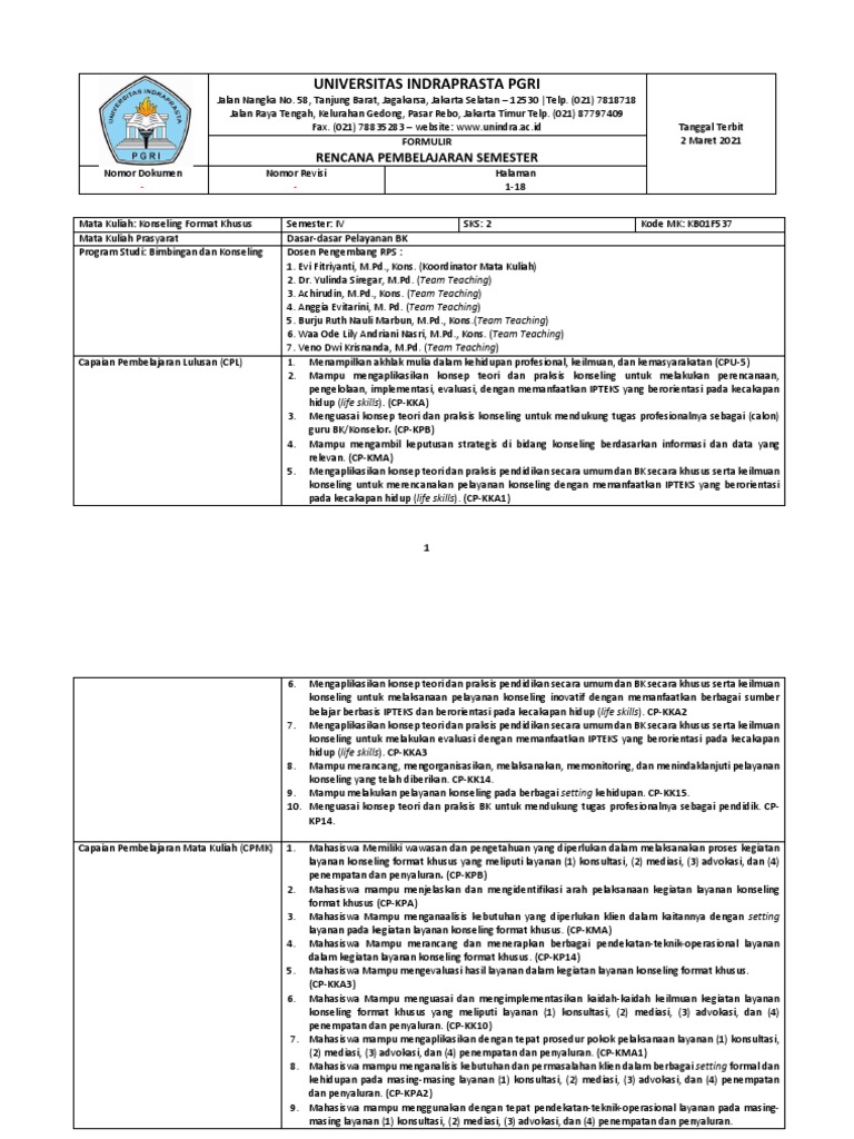 Form Rps Konseling Format Khusus Revisi | PDF