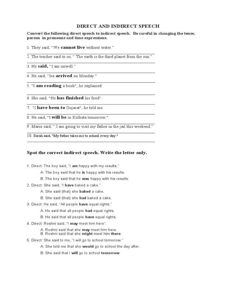 Direct To Indirect Speech | PDF | Grammatical Tense | Comma