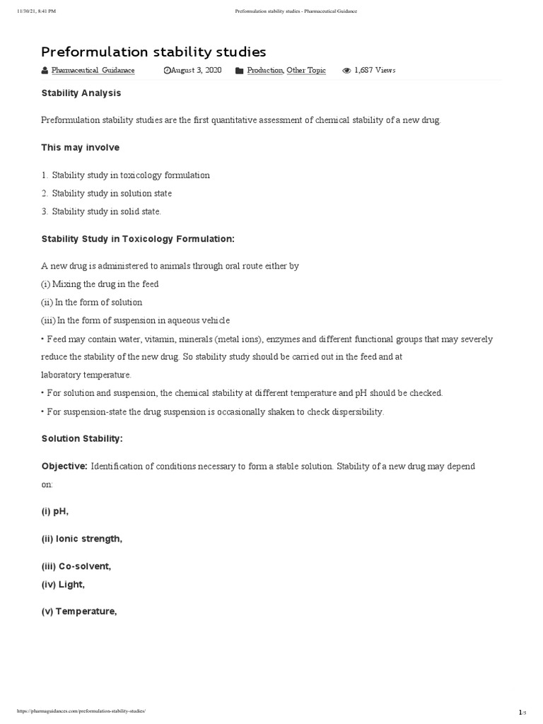 Preformulation Stability Studies | PDF | Pharmaceutical Formulation | Ph