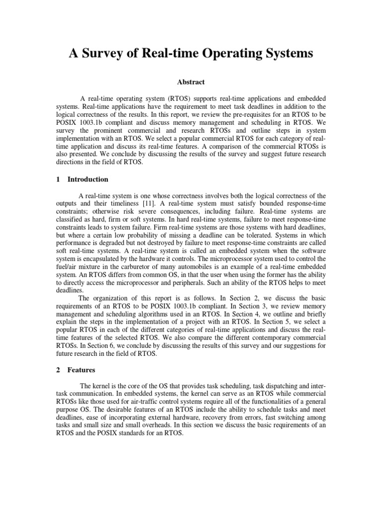 Survey of Rtos | PDF | Thread (Computing) | Scheduling (Computing)