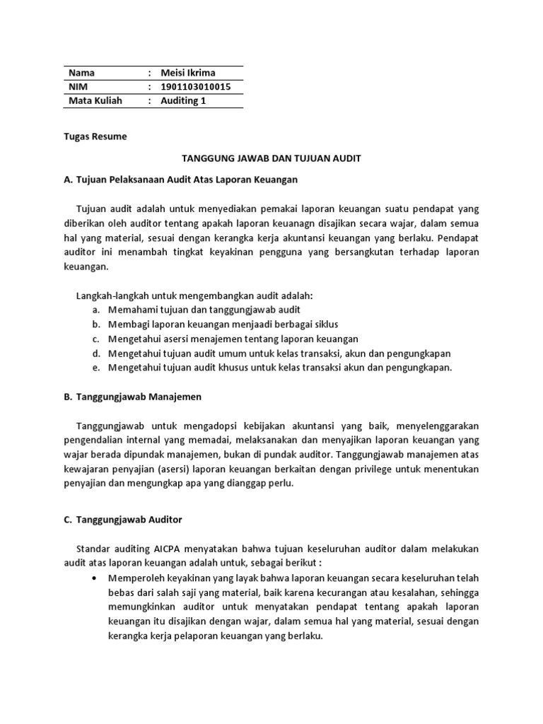 Tujuan dan Tanggung Jawab Audit Keuangan | PDF