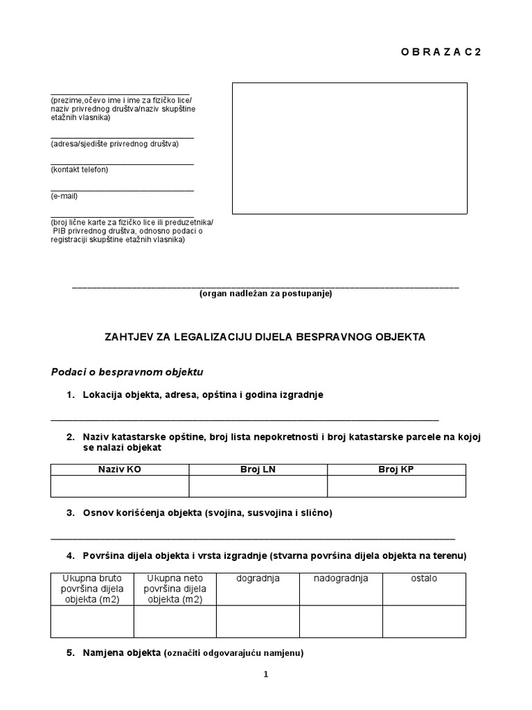 ZAHTJEV-ZA-LEGALIZACIJU-DIJELA-BESPRAVNOG-OBJEKTA-obrazac-2 | PDF