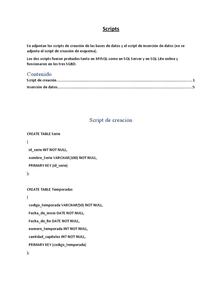 4 - Script de Creacion de Tablas | PDF | SQL | Datos de computadora